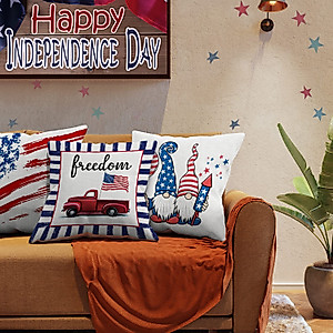 COMMINY 4th of July Pillow Covers 18x18 Set of 6 Patriotic Stripes Throw Pillow Cover American Flag Pillow Case Independence Memorial Day Decorations for Couch Home Outdoor