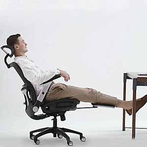 Ergonomic Mesh Office Chair with Footrest, High Back Computer Executive Desk Chair with Headrest and 4D Flip-up Armrests, Adjustable Tilt Lock and Lumbar Support-Grey