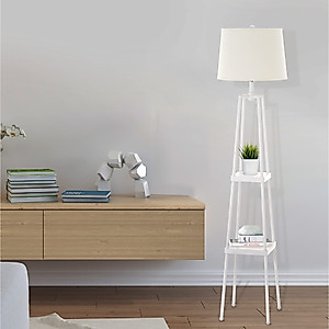 Catalina Lighting Modern Metal Etagere Floor Lamp with Shelves and Linen Shade, 58", Classic White