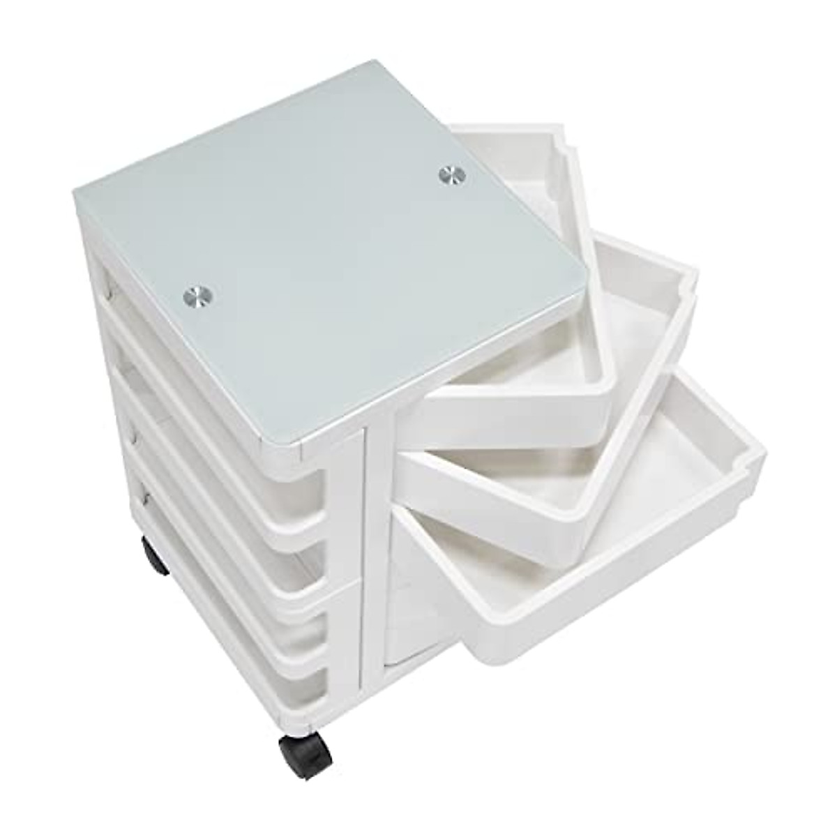 Kubx Rotating 4-Sided Mobile Storage Organizer with Glass Top Multiple Compartments