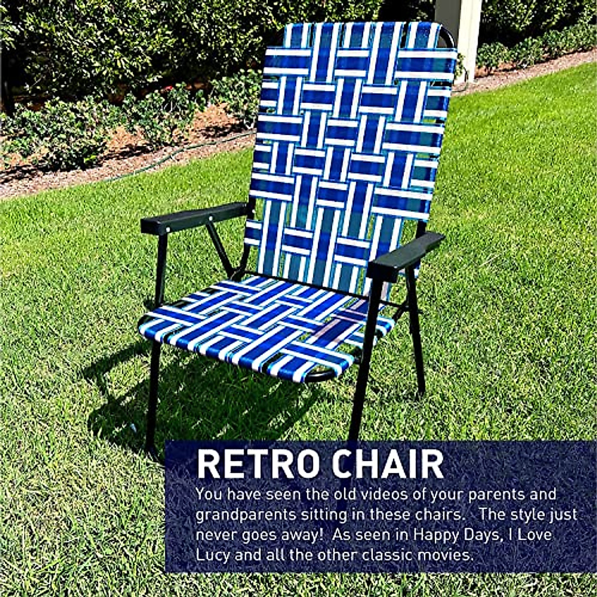 EasyGo Product Portable – Retro Style High Back Design – Outdoor Webbed Chair for Backyard, Camping, Sporting Events – Easy Folding, 4 Pack, Blue