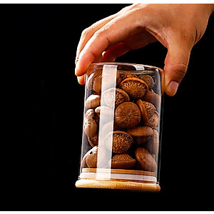 vipolish 2 PCS Transparent Glass Storage Jars with Airtight Bamboo Lids Kitchen Canisters Food Tea Storage Containers for Coffee Beans Grain Cookies Flower Tea Sugar Nuts