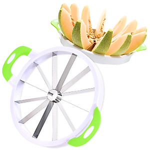 2LB Depot Watermelon Slicer - Versatile Melon Slicer and Fruit Divider with 12-Blade Uniform Slicer - Stainless Steel Blades - Easy-to-Use Handheld Cutting Tool - White & Green - 14.56Wx12.59Hx2.75L