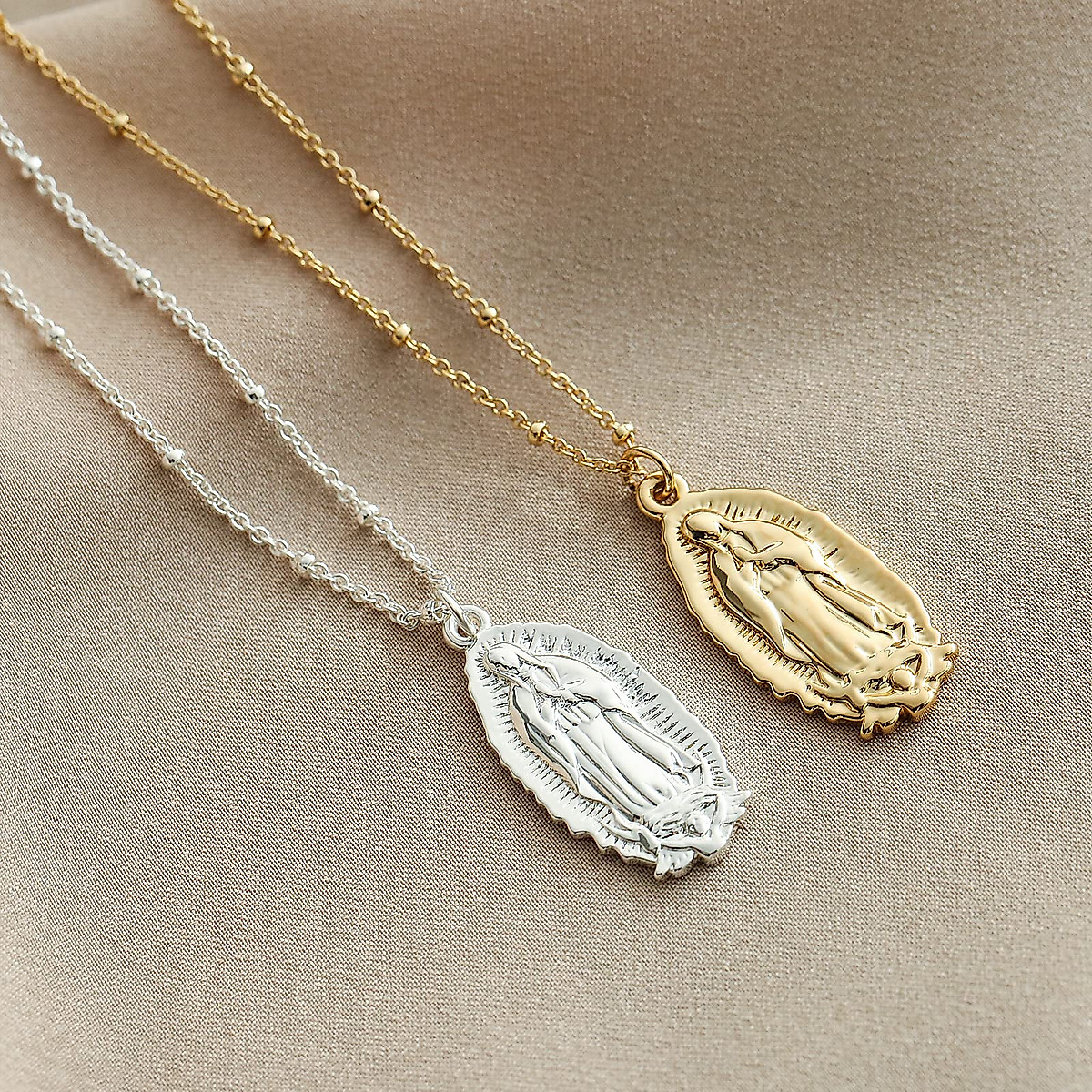 Ascona Our Lady of Guadalupe Mother Virgin Mary Necklace Gold/Silver Pendant Necklace For Women La Virgen mothers day gifts (silver)