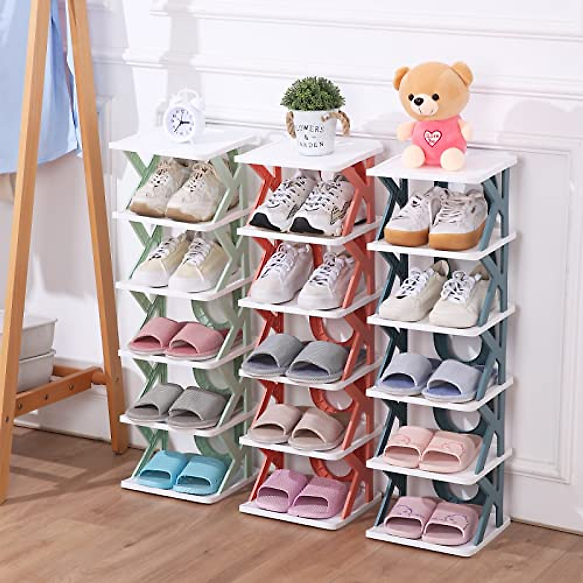 Kacimil Shoe Rack, 6 Tiers Shoe Organizer, Free Standing Shoe Storage, Stackable Shoe Rack for Closet, Entryway, Small Space, Corner, Bedroom - Blue