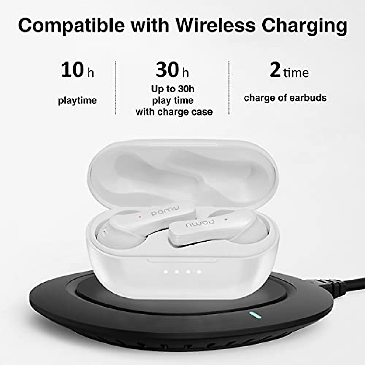 Padmate Bluetooth Headphones True Wireless Earbuds with 4 Mics CVC8.0 Noise Cancelling Earphones with Charging Case in-Ear Headset Touch Control Sport TWS 30H Playback Waterproof IPX6 Pamu T6C White