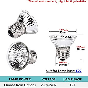 XJhoma Rotatable Mounting Clip E27 Base Habitat Heat Lamp with Adjustable Switch & 220V Reptiles UVA/UVB3.0 Sun Heat Lamp Bulb [50W Lamp Bulb, 220V, US Standard Plug]