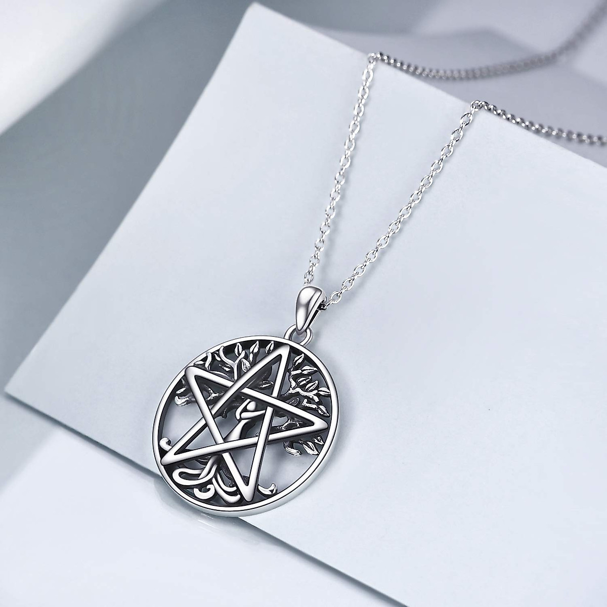 YFN Pentacle Pentagram Necklace Sterling Silver Tree of Life Pentacle Pentagram Pendant Necklace Pagan Witch Jewelry Gifts for Women Men