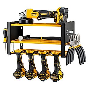 Toolganize Power Tool Organizer Wall Mount - Cordless Tool Storage - No Stress No Clutter - Power Tool Rack - Drill Storage for Shed & Garage Organization Pegboard Accessories Holder - Utility Yellow