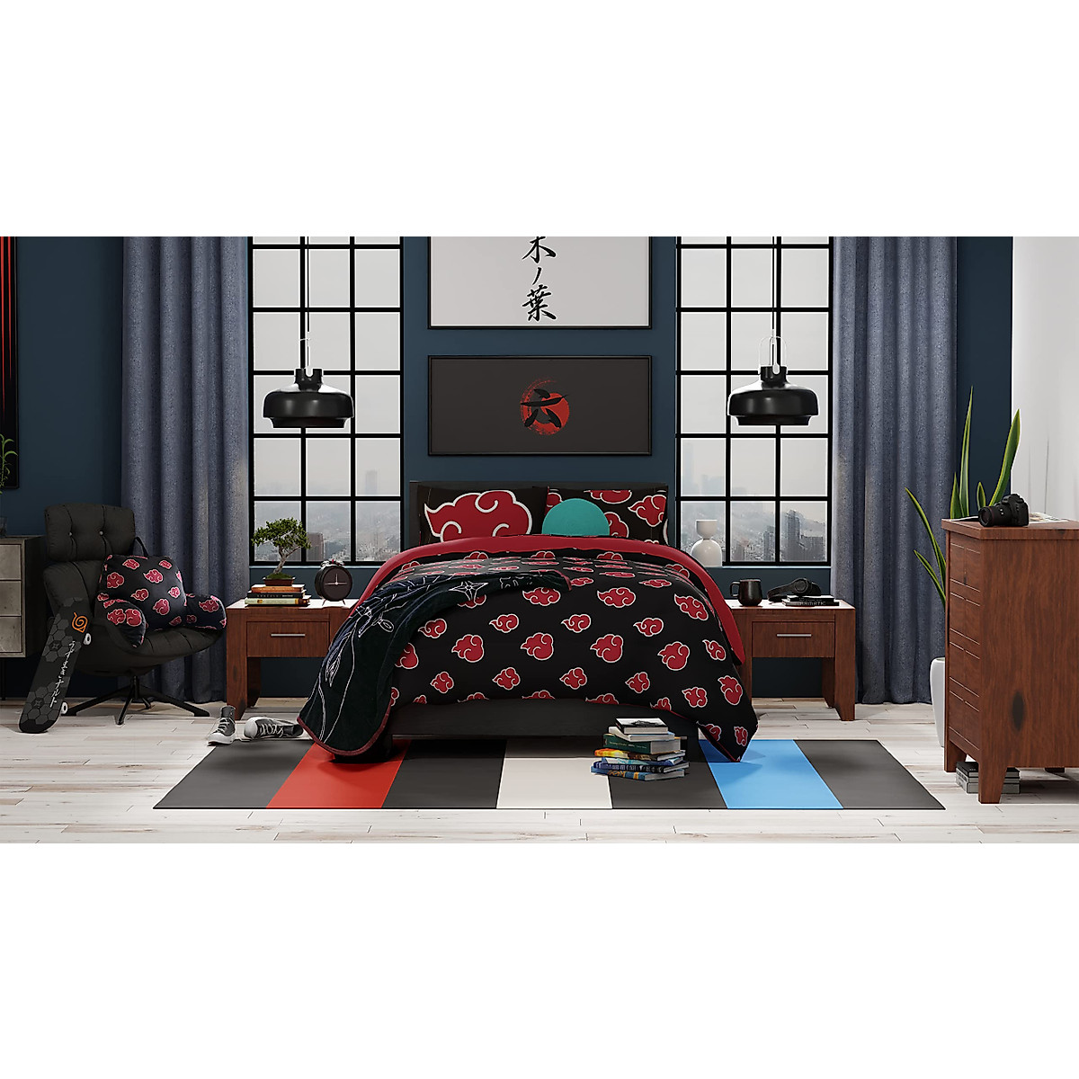 Franco Naruto Anime Akatsuki Pattern Bedding Soft Microfiber Comforter, Twin, (Official Naruto Product)