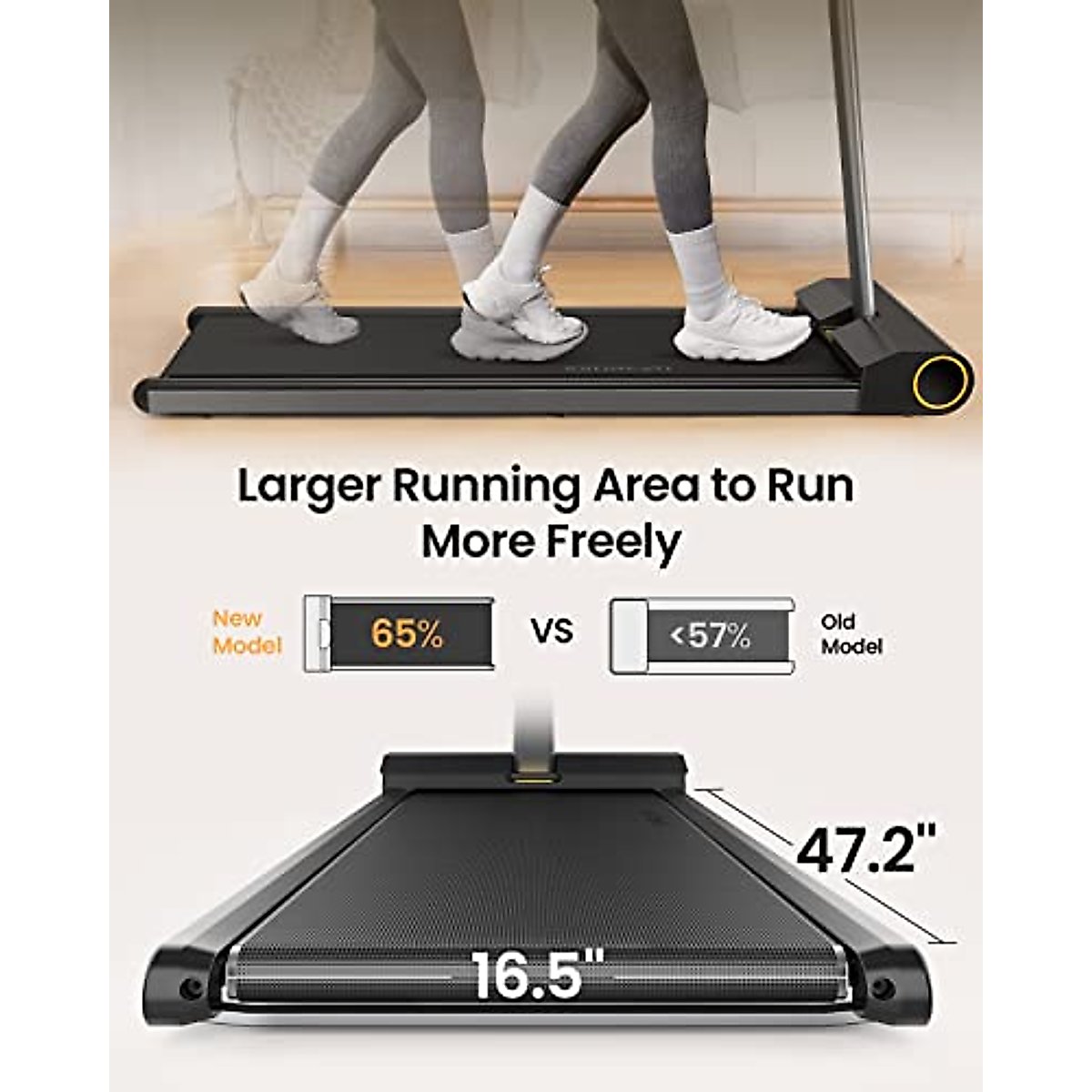 UREVO Under Desk Treadmill, Foldable Treadmill with APP, Folding Treadmill with Touch Screen, 2.5HP Walking Treadmill Under Desk, Walking pad Treadmill for Office with Handrail Black