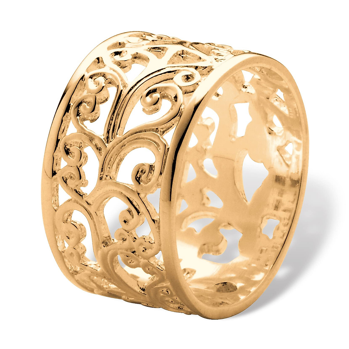 PalmBeach Yellow Gold-Plated or Sterling Silver Scroll Design Band Ring (11mm) Size 7