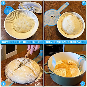 Natural Rattan Banneton Bread Proofing Basket Set - Artisan Sourdough Baking Kit with 10 inch Round Banneton Proofing Basket - Sourdough Bread Baking Supplies for Home Bakers, Baking Gifts for Women