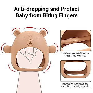 Bear Mitten Baby Teether, Anti-Drop Teething Toy for Babies 3+ Months, Silicone Teether for Baby Teething Relief, Infant Toy for Sucking Needs, BPA Free(Brown)