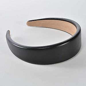 3 Pack Leather Headband for Women Wide PU Padded Headband Fashion Comfy Headbands Hairband for Women and Girls (No1(Black+Brown+Beige))