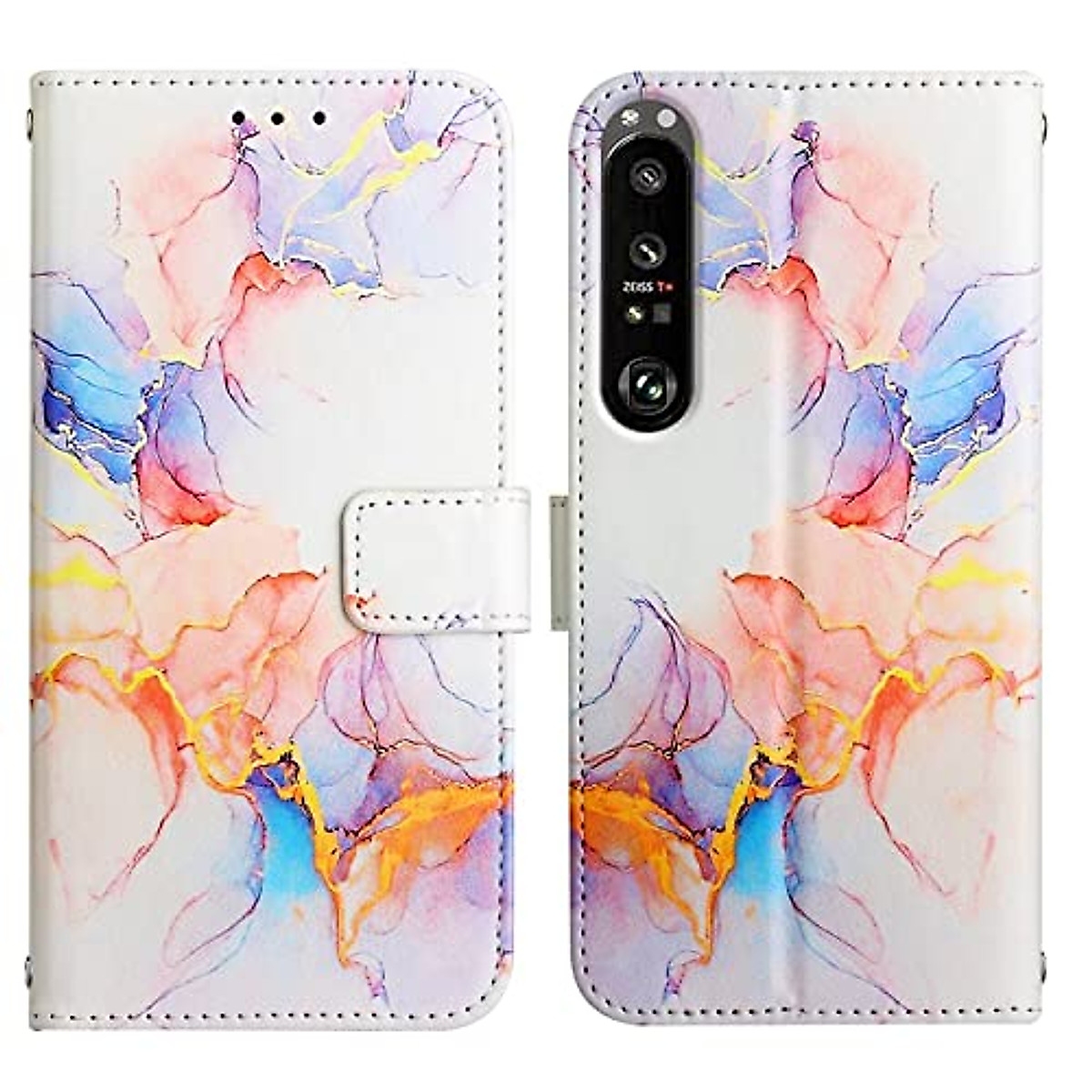 ONV Wallet Case Compatible with Sony Xperia 1 III - Premium Marble Painted Leather Flip Case Stand Card Slot Magnet with Silicone Shell Flip Cover for Sony Xperia 1 III [Marble] -White