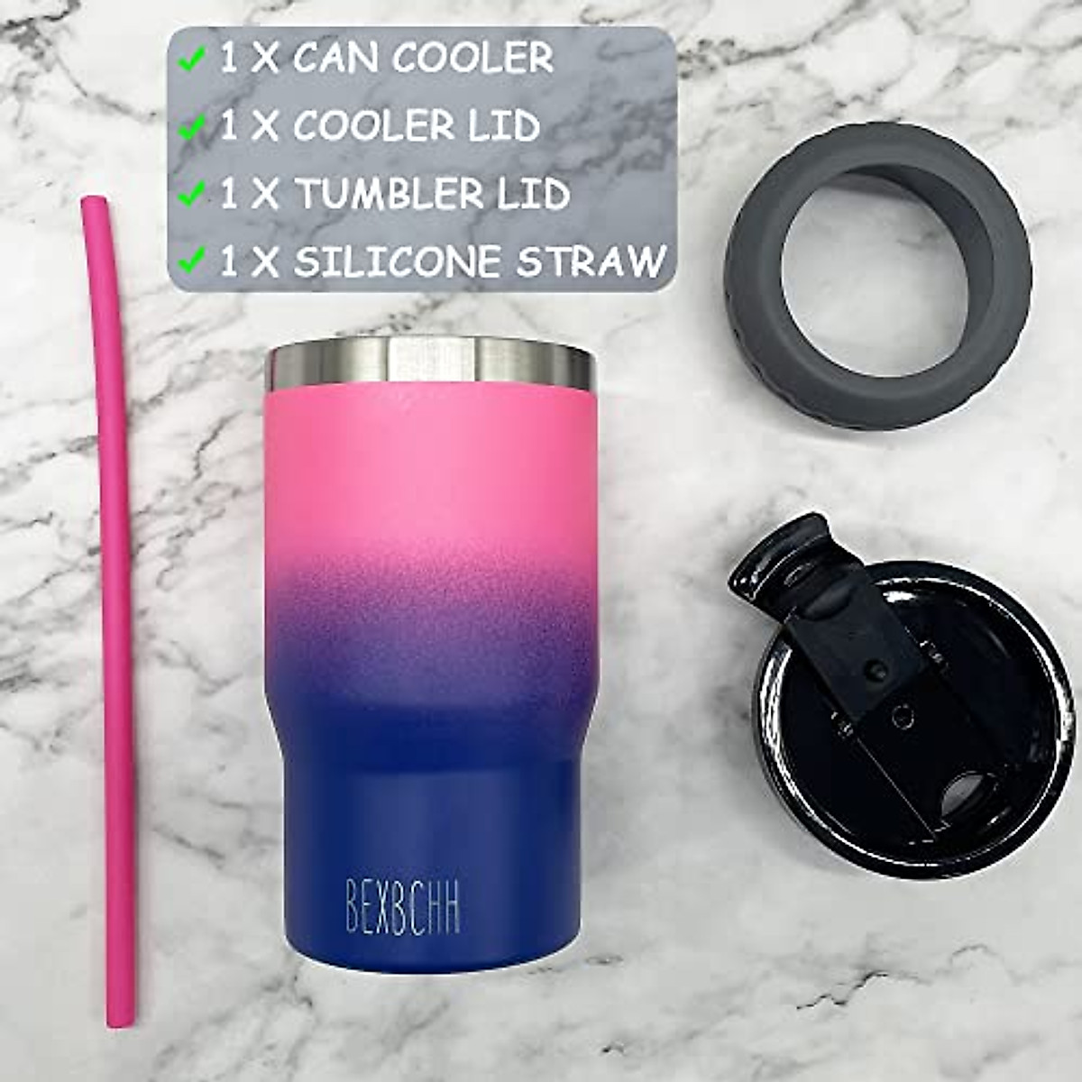 Bexbchh 4-in-1 Slim Can Cooler for 12oz Cans and Beer Bottles,Stainless Steel Double-Wall Insulated Beer Cooler,Universal Beverage Can Holder Keep Drinks Cold,Can Coozie Insulated for Beer, Soda