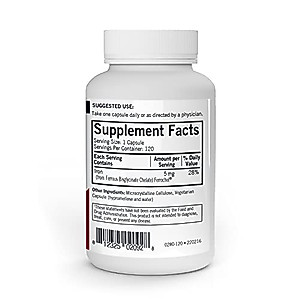 Kirkman - Iron Ferrochel 5mg - 120 capsules - Aids Hemoglobin & Myoglobin Production - Supports Red Blood Cells Formation - Hypoallergenic