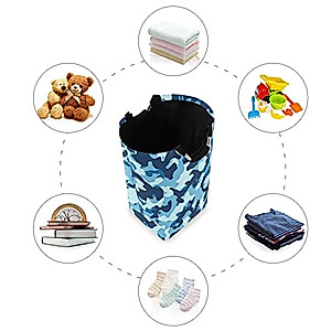 Kigai Blue Camo Camouflage Laundry Basket Large Collapsible Waterproof Laundry Hamper with Handles Portable Storage Basket Dirty Clothes Toys Organizer for College Dorms, Nursery, Bathroom