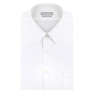 Van Heusen Men's Dress Shirt Fitted Poplin Solid, White, 16" Neck 32"-33" Sleeve