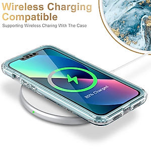 Esdot for iPhone 13 Case with Built-in Screen Protector,Military Grade Rugged Cover with Fashionable Designs for Women Girls,Protective Phone Case 6.1" Opal Marble Teal