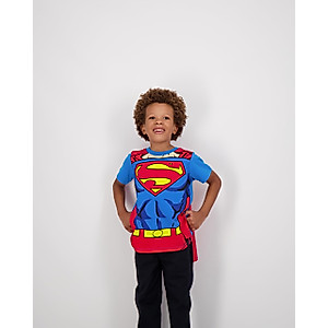 WARNER BROS Boy's Superman Tee with Detachable Superhero Cape, Blue/Red, 100% Cotton, Size 3T