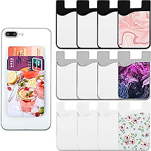 Frienda 12 Pieces Sublimation Silicone Phone Card Holder Silica Gel ID Business Credit Card Pocket Silicone Adhesive Back Pocket for Most Smartphones