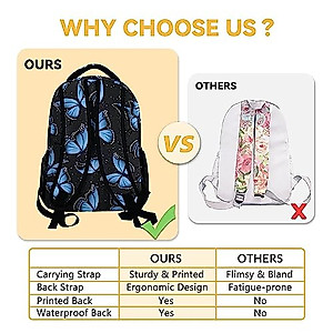 Butterfly Backpack with Lunch Box and Pencil Case Set, 3 in 1 Matching for Girls Blue Backpacks Combo, Aesthetic Bookbag and Pencil Case Bundle