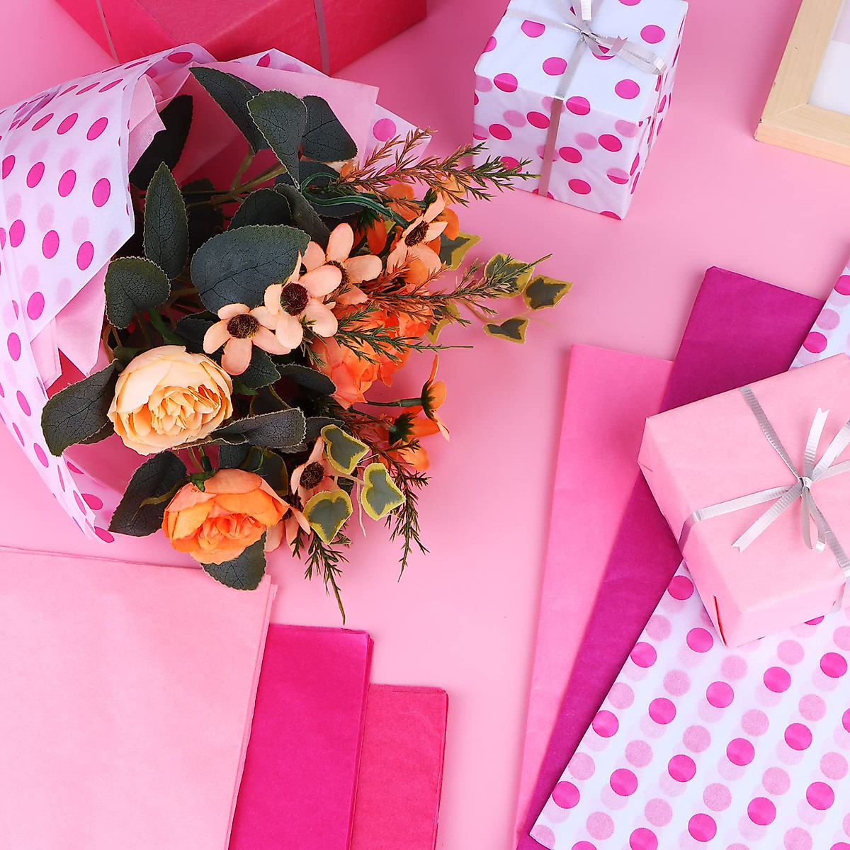 60 Sheets Rose Pink Tissue Paper Bulk, Huge Size Metallic Tissue Paper with Polka Dot for Valentine Mother’s Day Gift Wrapping Gift Bags Wedding Birthday Party DIY Art Craft Decoration, 20 x 30 in