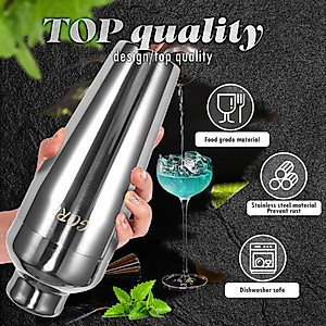 Bartender Kit, Cocktail Shaker Set for Drink Mixing,Bar Set with Silicone Pad,Bar Tools with Stand,Martini Shaker, Jigger, Strainer, Bar Mixer Spoon, Tongs, Opener