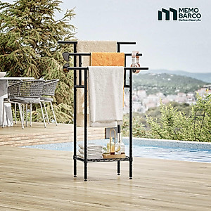 Memobarco 44" Tall Standing Towel Racks for Bathroom, 3 Tier Towel Rack with Basket, Outdoor Towel Rackr Organizer, Metal Pool Towel Rack Freestanding, Bedroom, Living Room, Black