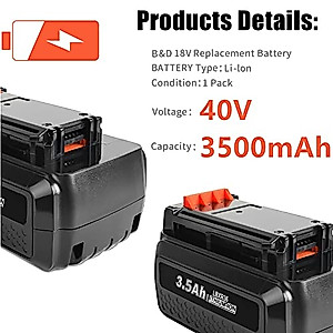 Upgrade 3500mAh 40V LBXR36 Battery Replacement for Black & Decker 40V Max Lithium Battery LBXR36 LBX2040 LBXR2036 LBX1540 LBX2540 Tools LST136 LHT2436B LSW36 LCC340C LCS1240B Tool Power Battery