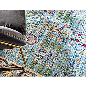 Unique Loom Austin Collection Traditional Border, Floral, Vintage Area Rug, 8' 0" x 10' 0", Blue/Green