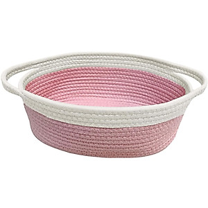 GIFTEXPRESS Pink & White Woven Basket - 13" x 8" x 5" Cotton Rope Organizing Baskets for Baby Items or Cat & Dog Toys - Cute Soft Gift Storage Bin w/Handles