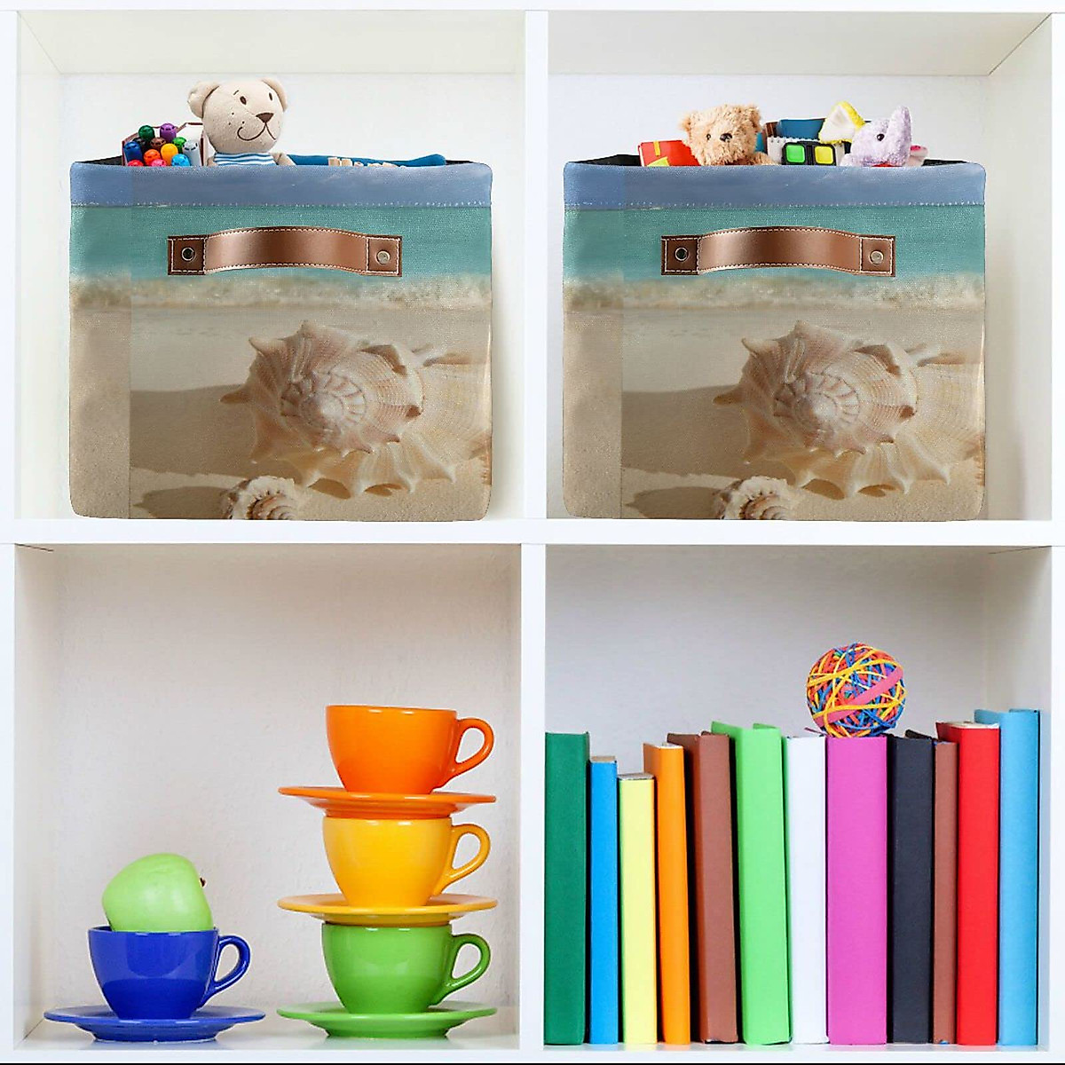 ALAZA Sea Shells Starfish Sand Turquoise Foldable Storage Box Storage Basket Organizer Bins with Handles for Shelf Closet Living Room Bedroom Home Office 1 Pack