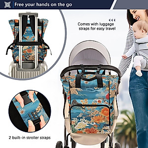 xigua Japanese Flowers Diaper Bag Backpack Multi Function Baby Changing Bags Waterproof Large Capacity Travel Back Pack for Mom Dad
