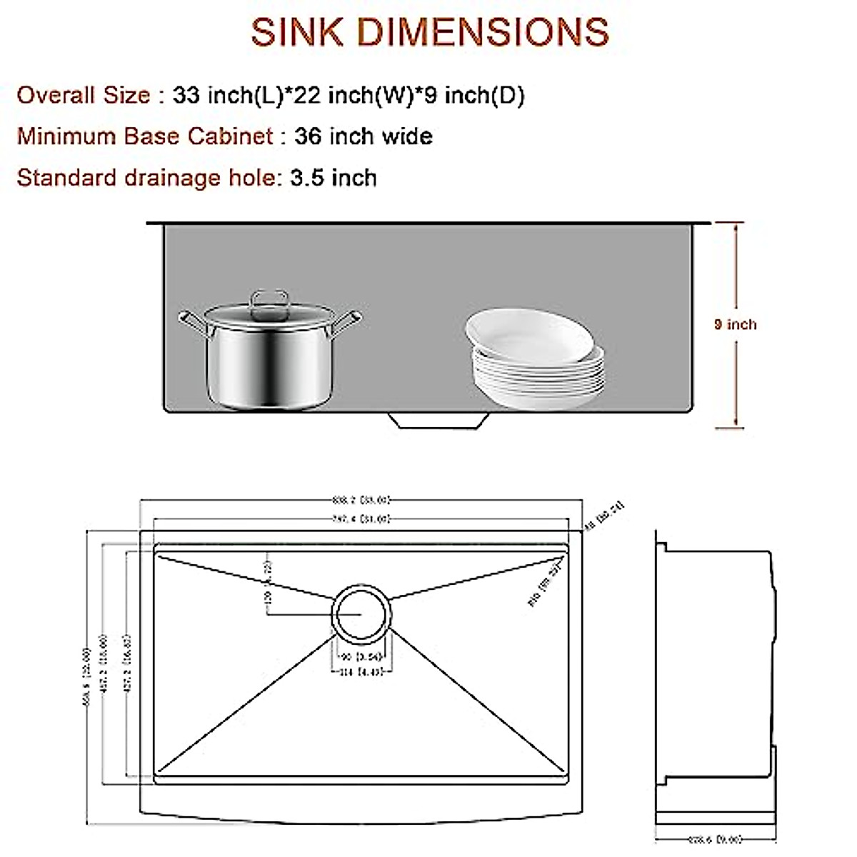33 Farmhouse Kitchen Sink - Shinmou 33x22x9 Inch Apron Front Kitchen Sinks Stainless Steel Farm Sinks Single Bowl Workstation Kitchen Sink Basin