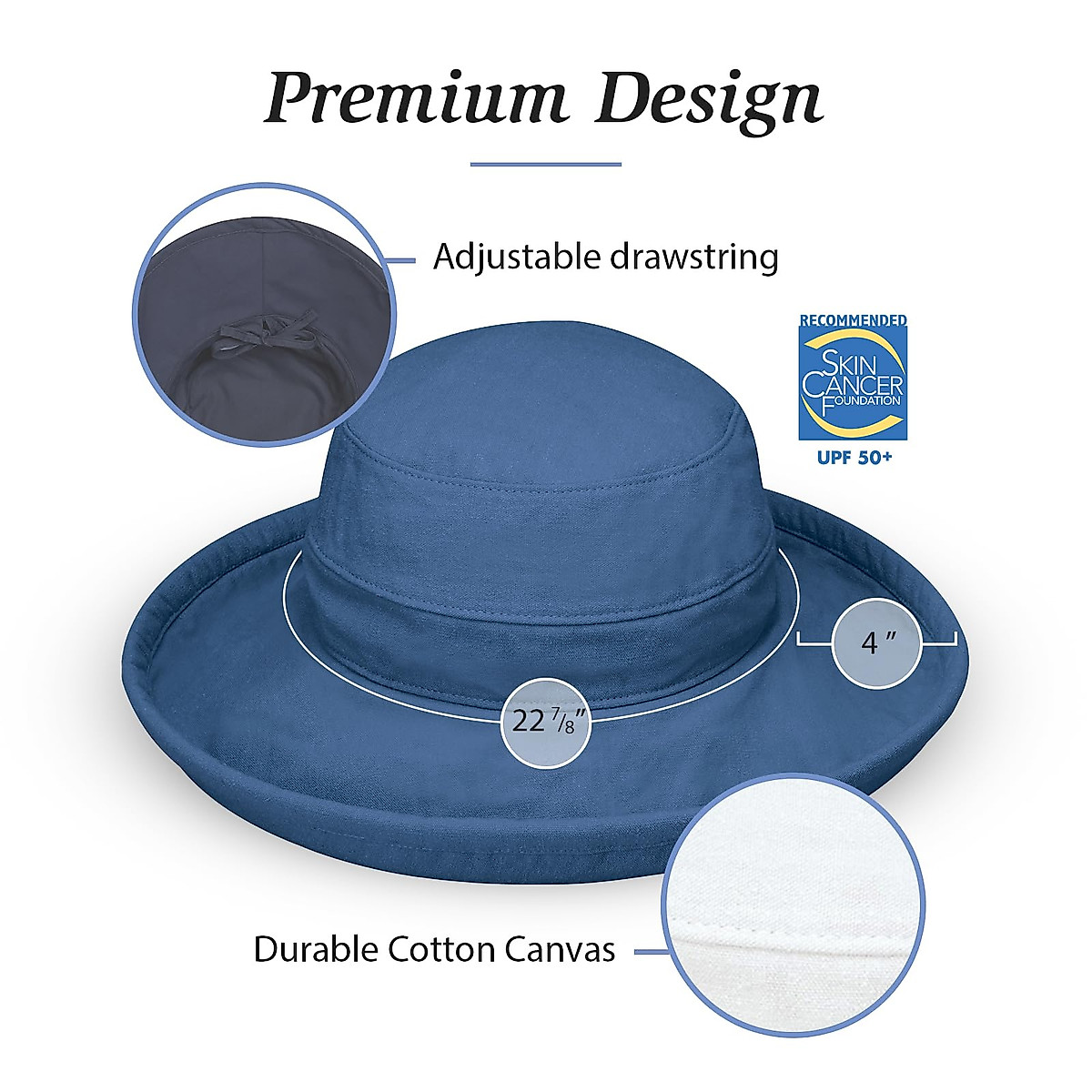 Women’s Casual Traveler Sun Hat – UPF50, Broad Brim, Packable, Canvas White