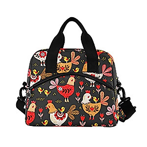 Rooster and Chickens Insulated Lunch Bag for Women Men Reusable Water-resistant Lunch Tote Bag Lunch Box Cooler Bag for School Work Picnic