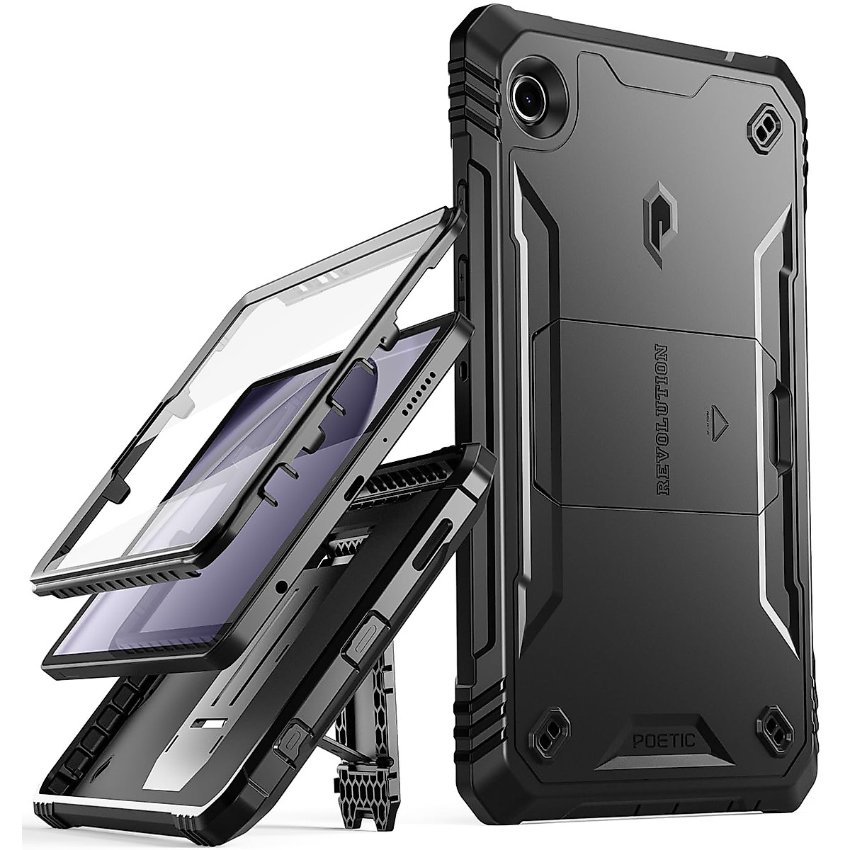 Poetic Revolution Case for Samsung Galaxy Tab A9 8.7 inch (2023), Built in-Screen Protector with Full-Body Kickstand Rugged Heavy Duty Case, Black