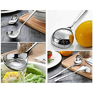 GuDoQi Soup Ladle, 3 Pack Durable 304 Stainless Steel with Polished Titanium Plated Big Volume Soup Spoon, Kitchen Gadget Utensil,8 Inch, Gold