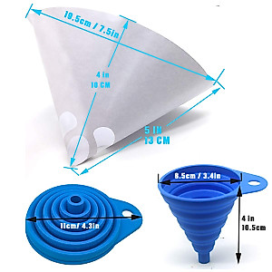 Paint Filter Strainer Cone Silicone Funnel Filter Tip, Paint Cone Paint Strainers Paper Cone Strainers Filter Cone Shaped Fine Nylon Mesh Funnel W/Hooks Disposable(200pcs, 1pcs Silicone Funnel Filter)