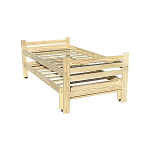 Twin XL Over Twin Size Bed Pennsylvania Wooden Wheeled Platform Bed Solid Pine Wood with Casters Unfinished with Wooden Slats Mattress Support/No Box Spring Needed – Two Beds Set