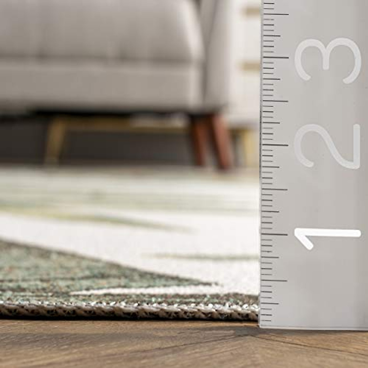 nuLOOM Elen Machine Washable Natural Leaves Ultra Thin Area Rug, 9x12, Olive