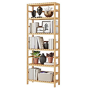 Bamjoy Bamboo Shelf, 6 Tier Bookcase Storage Shelves, Tall Book Rack Shelving Unit, Multipurpose Storage Display Shelf Adjustable Shelves Plant Stand for Home Office Bathroom Kitchen Living Room, 64"H