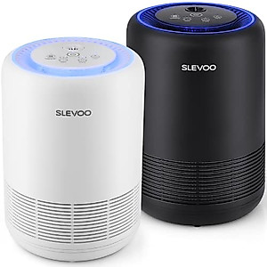 Air Purifiers for Bedroom Pets Smokers in Home, H13 True HEPA Filter Air Cleaner for 215 ft² Coverage with Fragrance Sponge, Night Light, Timer, BS-01, 2 Pack(Black&White)