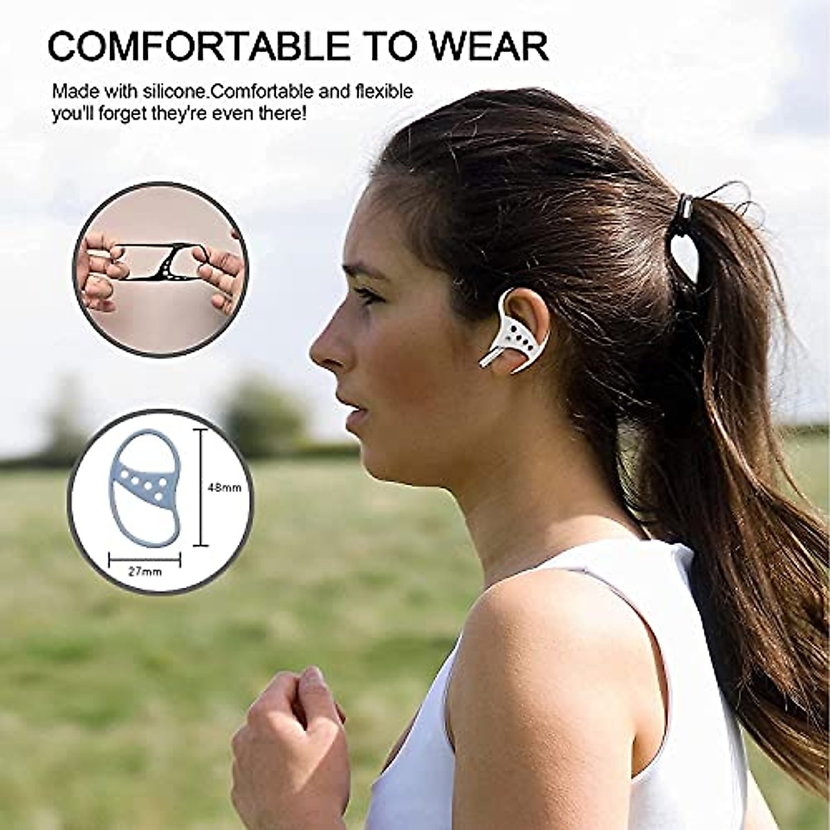 Earbud Hooks, Ear Attachment Loop for Wireless Ear Hooks for Airpods Universal Earhooks for Airpods Earbuds Anti-Lost Secure 27x48mm (BlackB2)