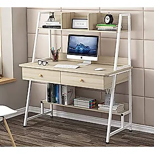 Modern Computer Desk with Bookshelf,Multi-Layer Storage Shelves 2 Drawers,Study Writing Table Gaming Table for Home Office
