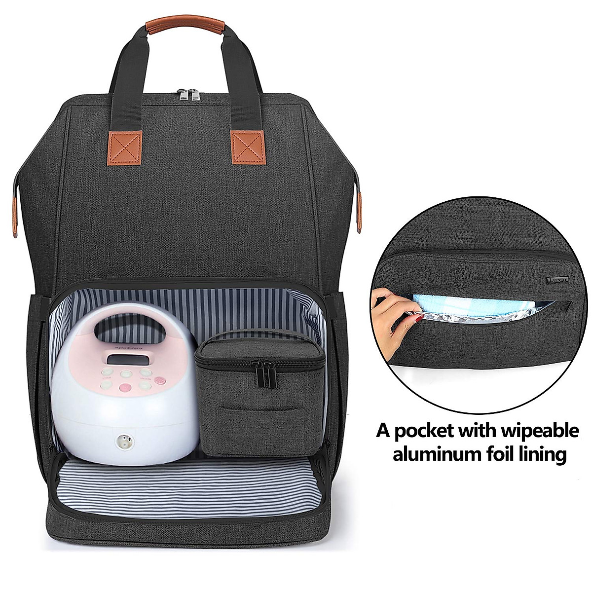 LUXJA Breast Pump Bag with Compartments for Cooler Bag and Laptop, Breast Pump Backpack with 2 Options for Wearing (Fits Most Major Breast Pump, Suitable for Working Mothers), Black