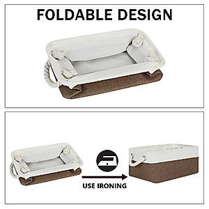 Bidtakay Collapsible Fabric Storage Baskets with Handles for Organizing [6 Pack] Canvas Small Storage Bins Shelf Baskets for Clothes Closet Rectangle Baskets 11.8 X 7.8 X 5 Inches(White&Earthy Brown)